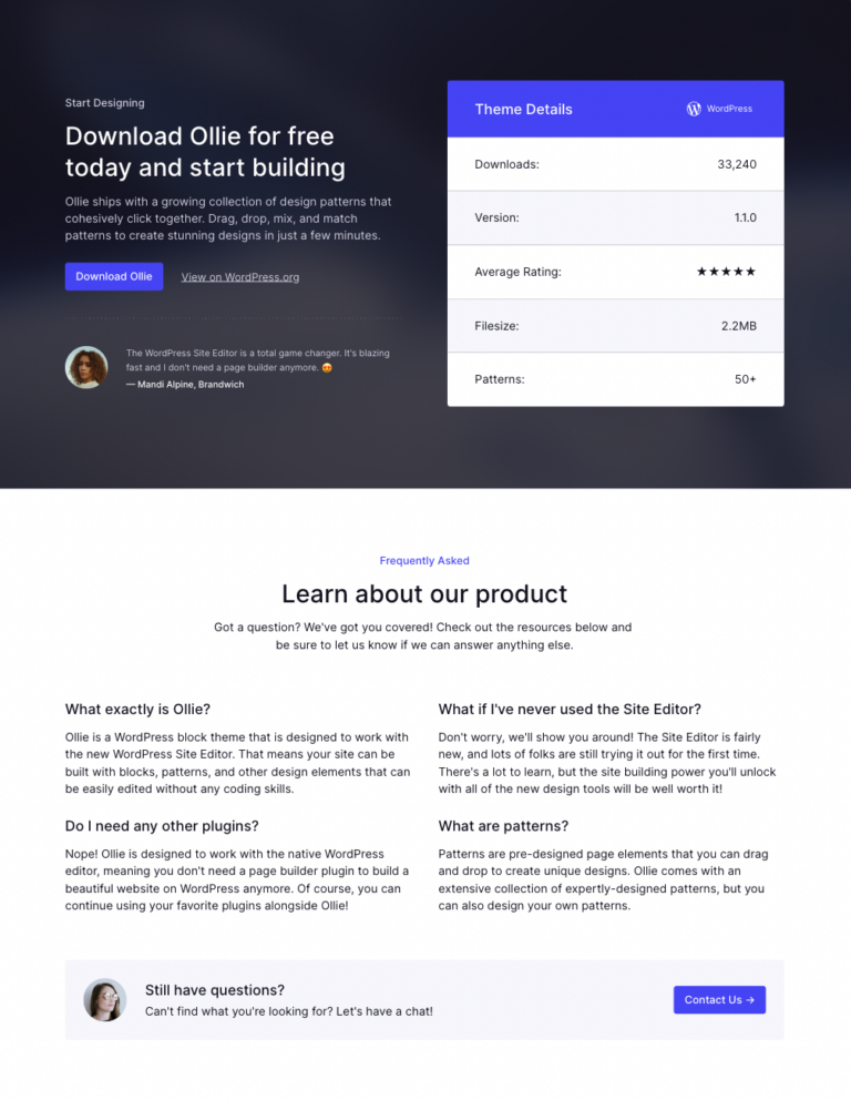 Patterns – Ollie Block Theme
